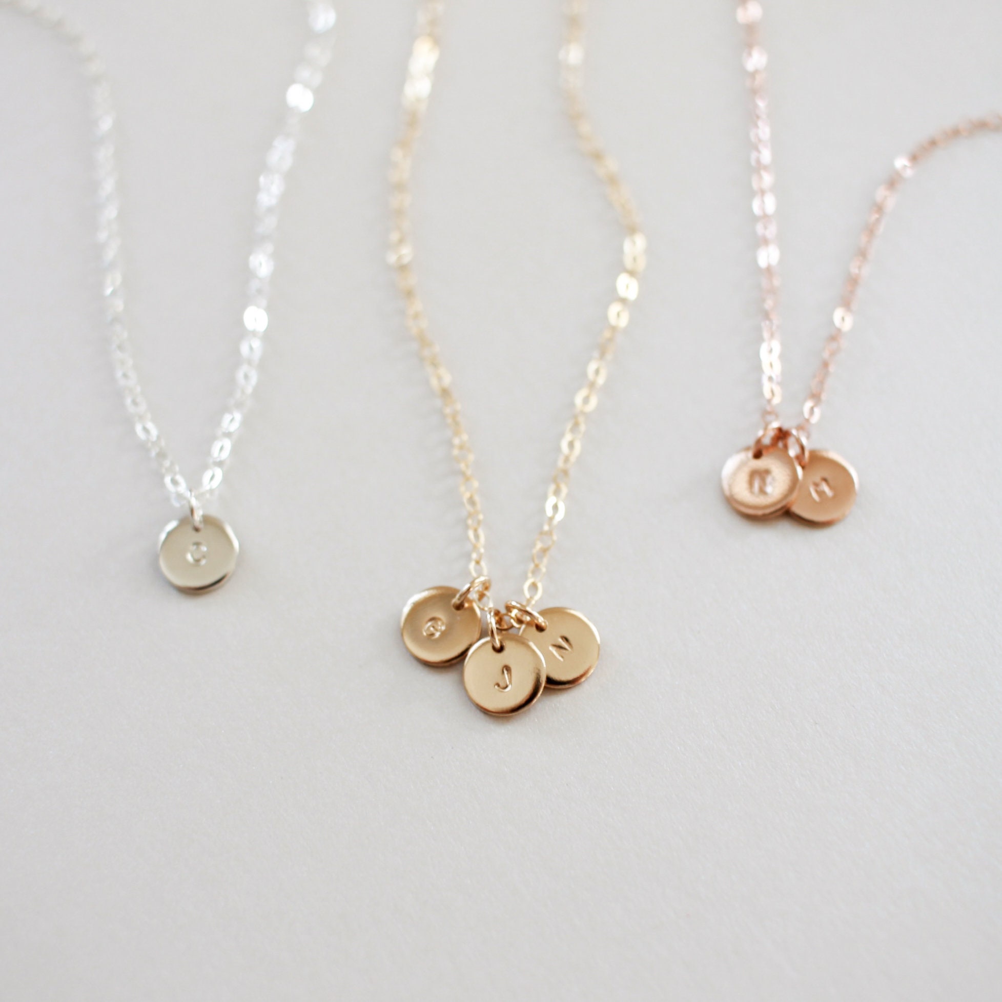 Tiny Initial Necklace Gold Rose Gold or Silver Dainty | Etsy