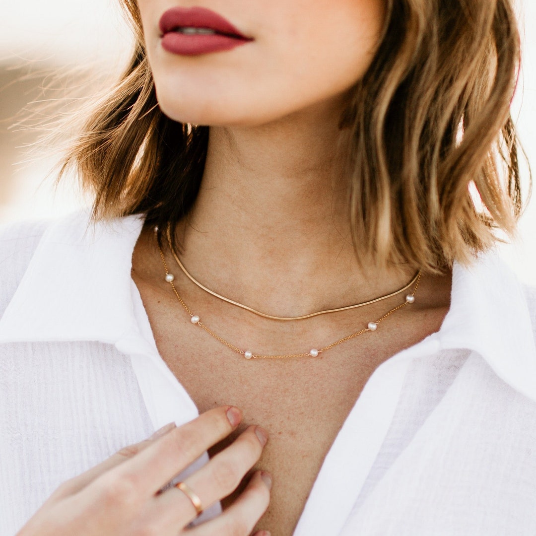 Marie Pearl Chain Necklace • Modern Pearl Strand - Bridal Jewelry ...