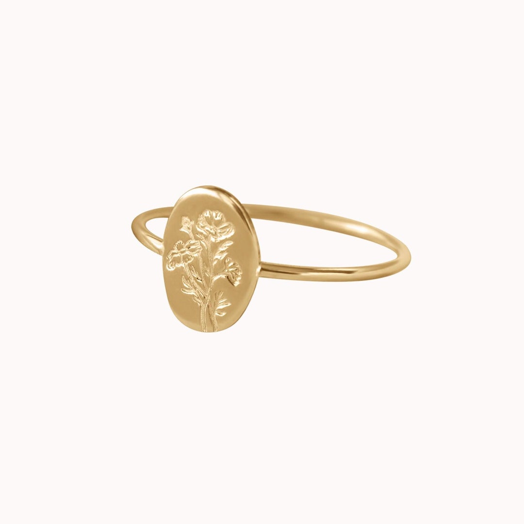 Fleur Birth Flower Ring Gold, Silver or Rose Gold Birth Flower Jewelry ...