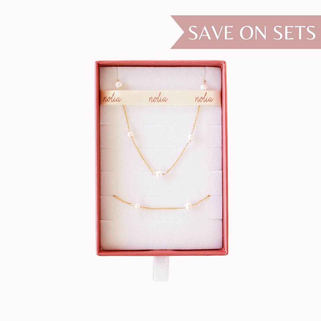 Marie Pearl Chain Gift Set • Gold or Silver - Necklace Bracelet Set ...