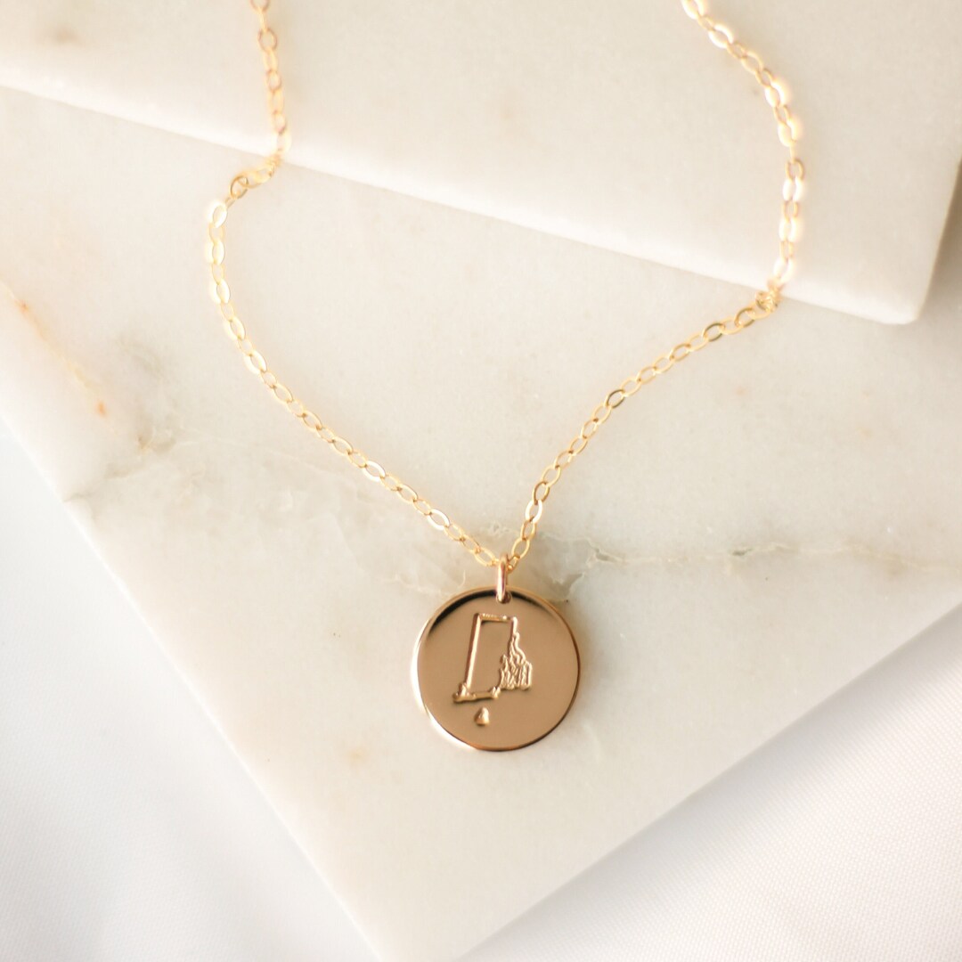 Rhode Island State Necklace • 14k Gold Filled, 14k Rose Gold Filled, or ...
