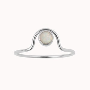 Opal Arch Ring • October Birthstone Ring - 14k Gold or Silver - Modern Stacking Ring - Small ...