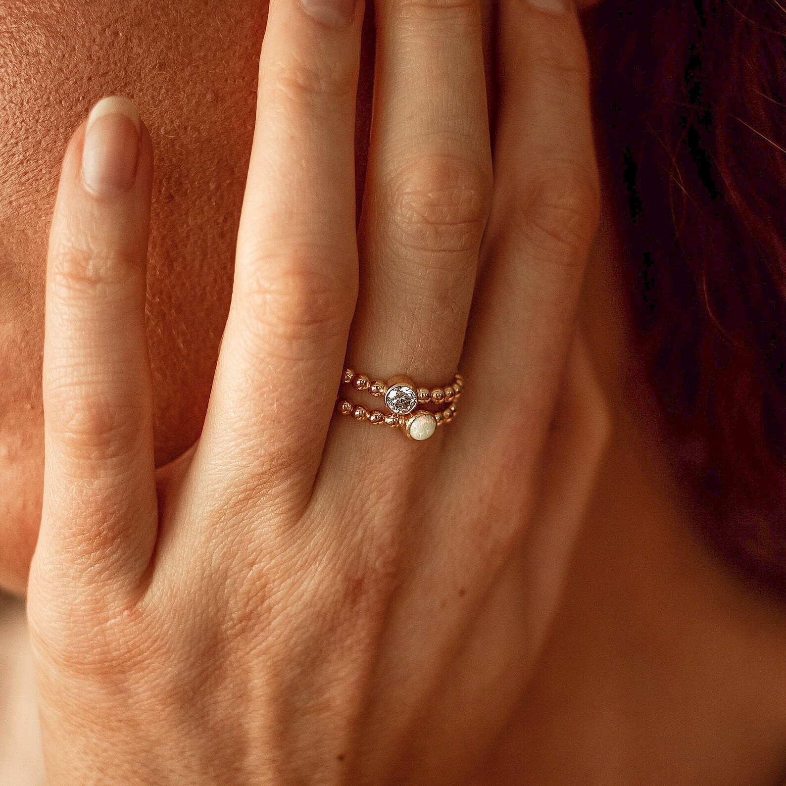 Mia Birthstone Ring • Gold, Rose Gold or Silver - Beaded Gemstone Ring - Minimalist Birthstone ...