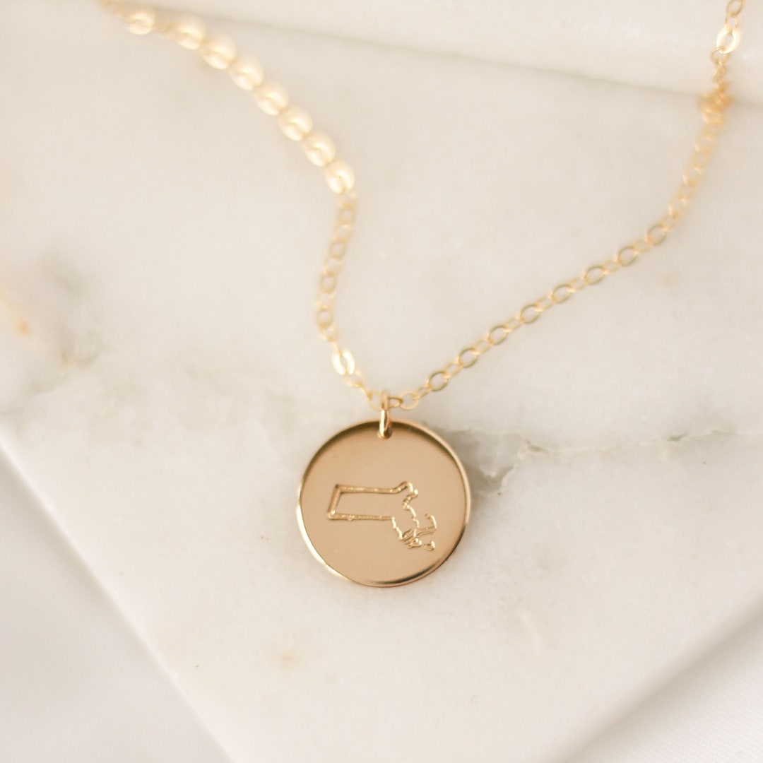 Massachusetts State Necklace • 14k Gold Filled, 14k Rose Gold Filled ...