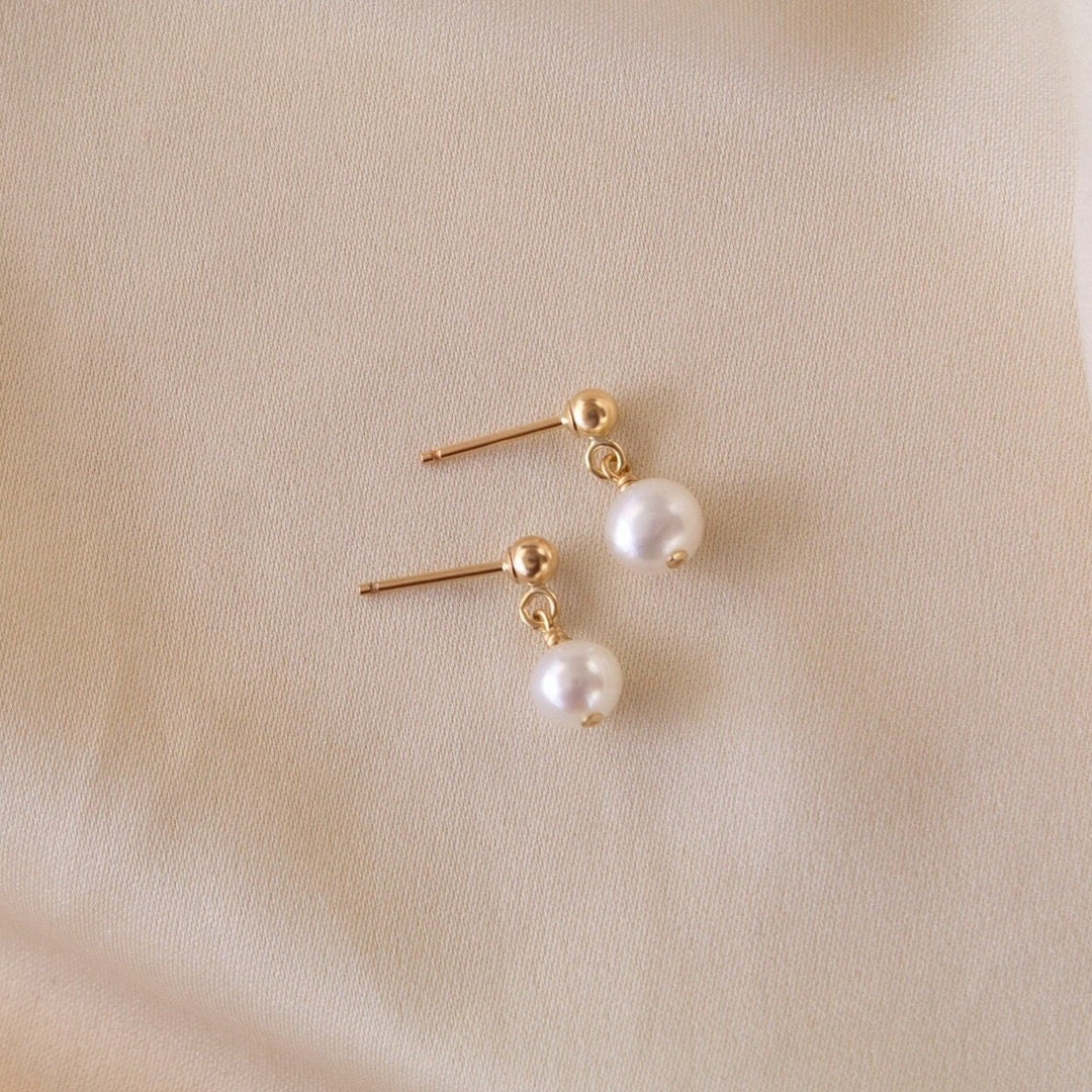 Margo Drop Stud Earrings • Gold, Silver or Rose Gold - Dainty Pearl ...