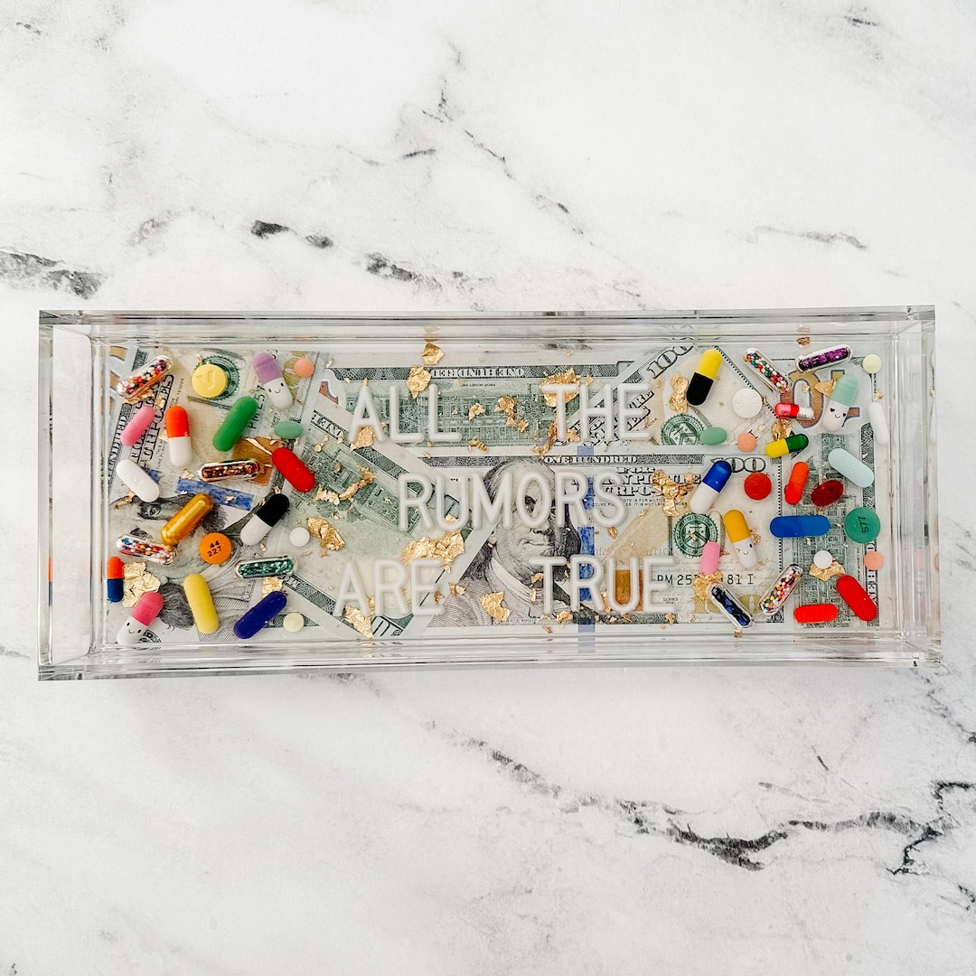 Resin Pill Tray: Faux Money & Glitter Capsules, "all the Rumors Are ...