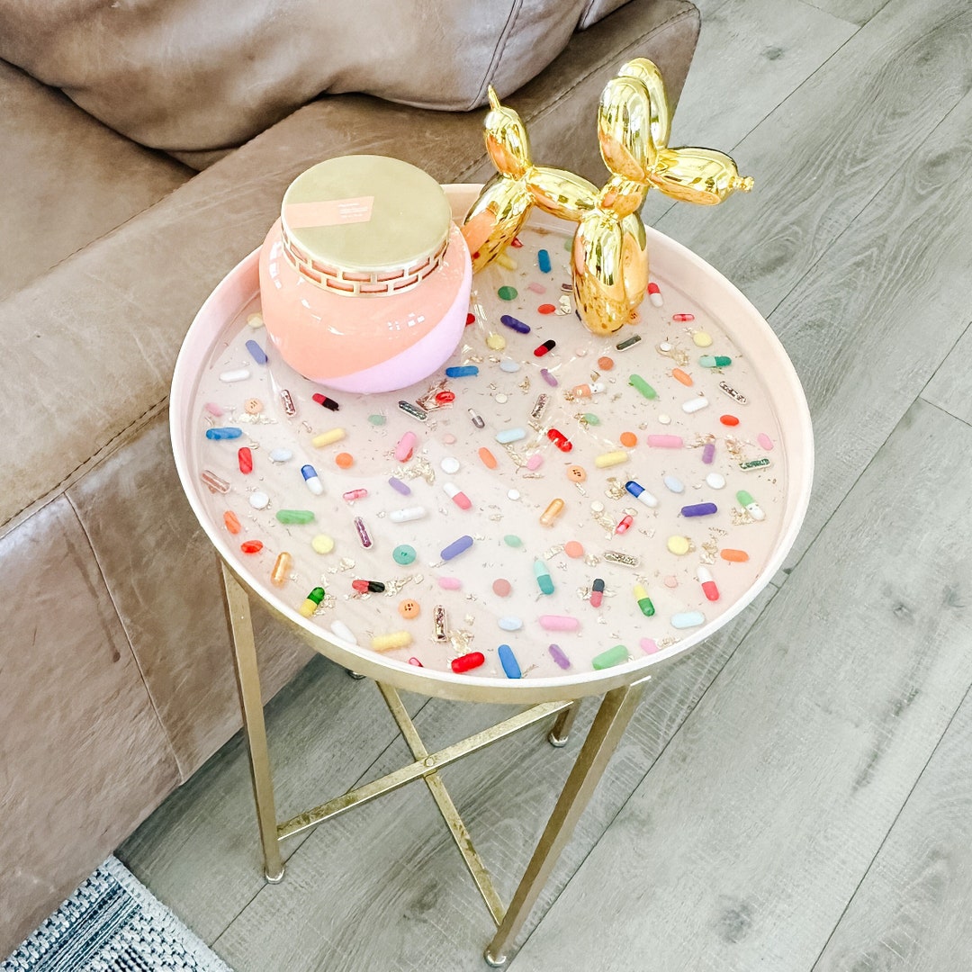 Pink and Gold Metal Pill Accent Table and Tray - Etsy