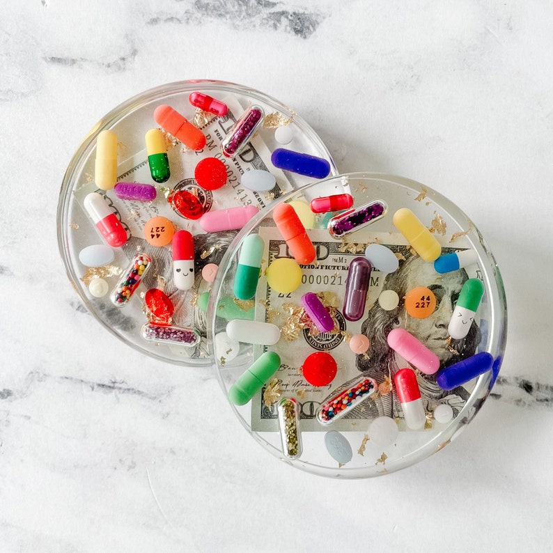 Money & Pills Resin Pill Coasters - Set of TWO - Etsy