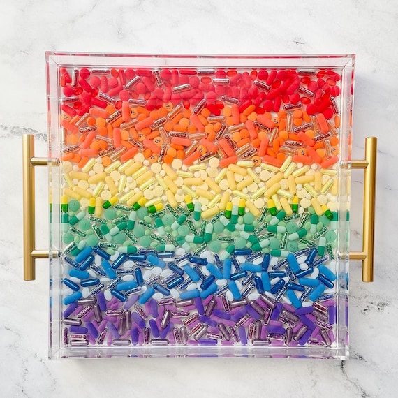 Rainbow Overdose Resin Pill Serving Tray 12x12 Inches | Etsy