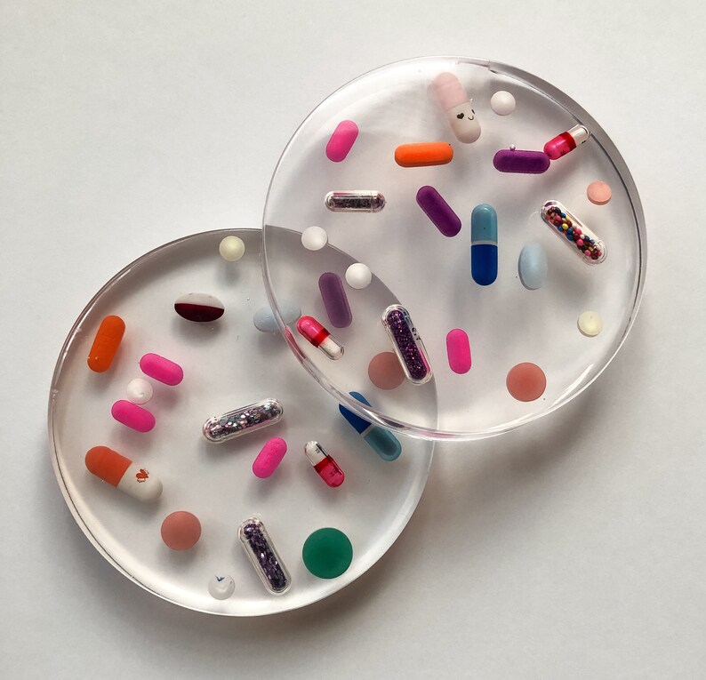 4 Inch Resin Pill Coasters Set of TWO Glitter Pill Coaster - Etsy