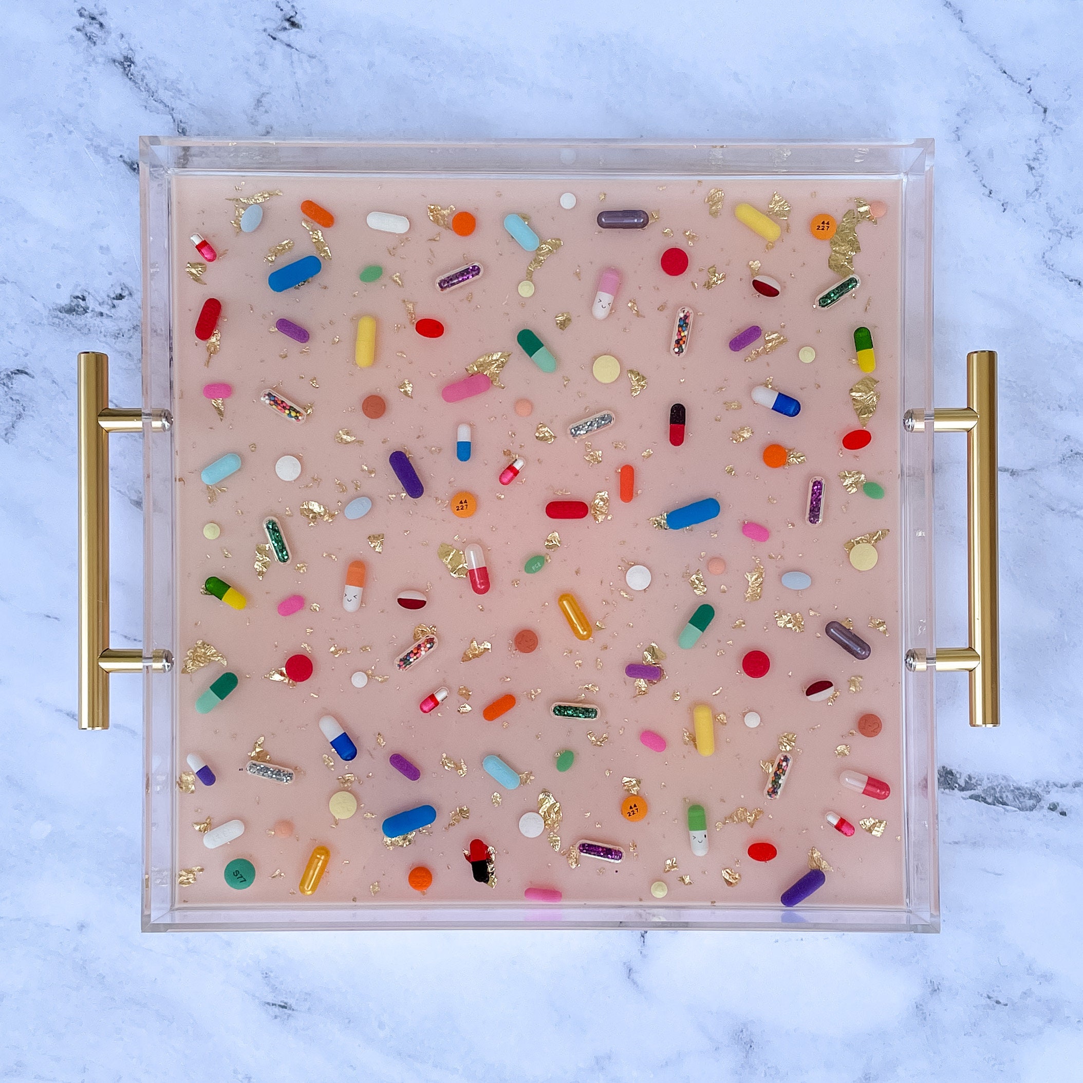 Pink Resin Pill Tray With Gold Leaf - Etsy