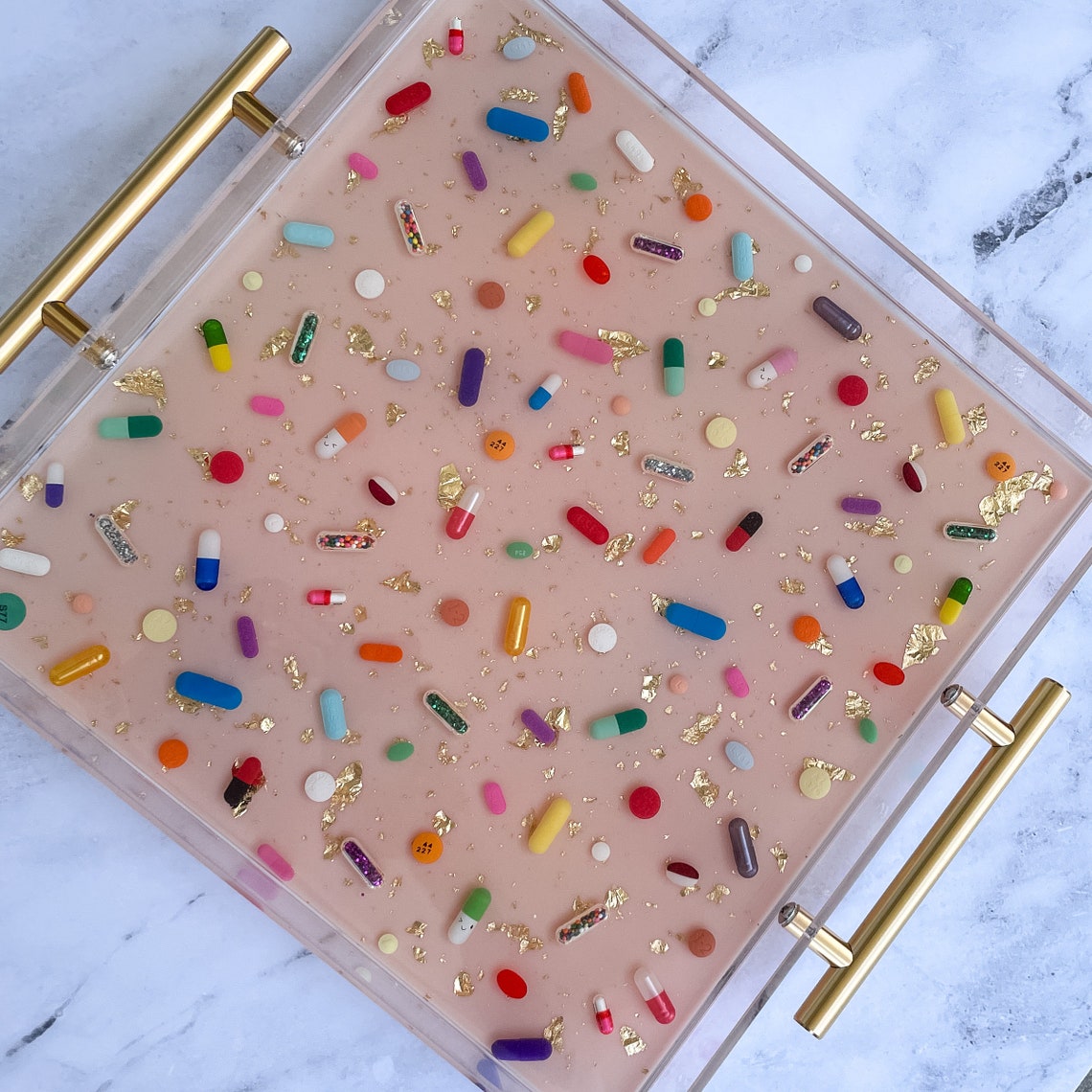Pink Resin Pill Tray With Gold Leaf - Etsy