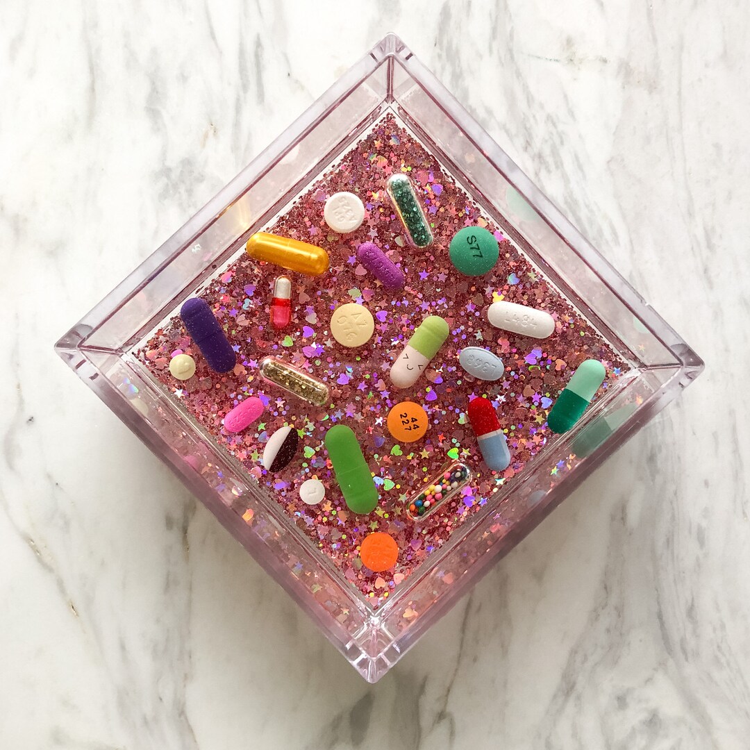 Pink Glitter Resin Pill Trinket Dish pink Lady - Etsy