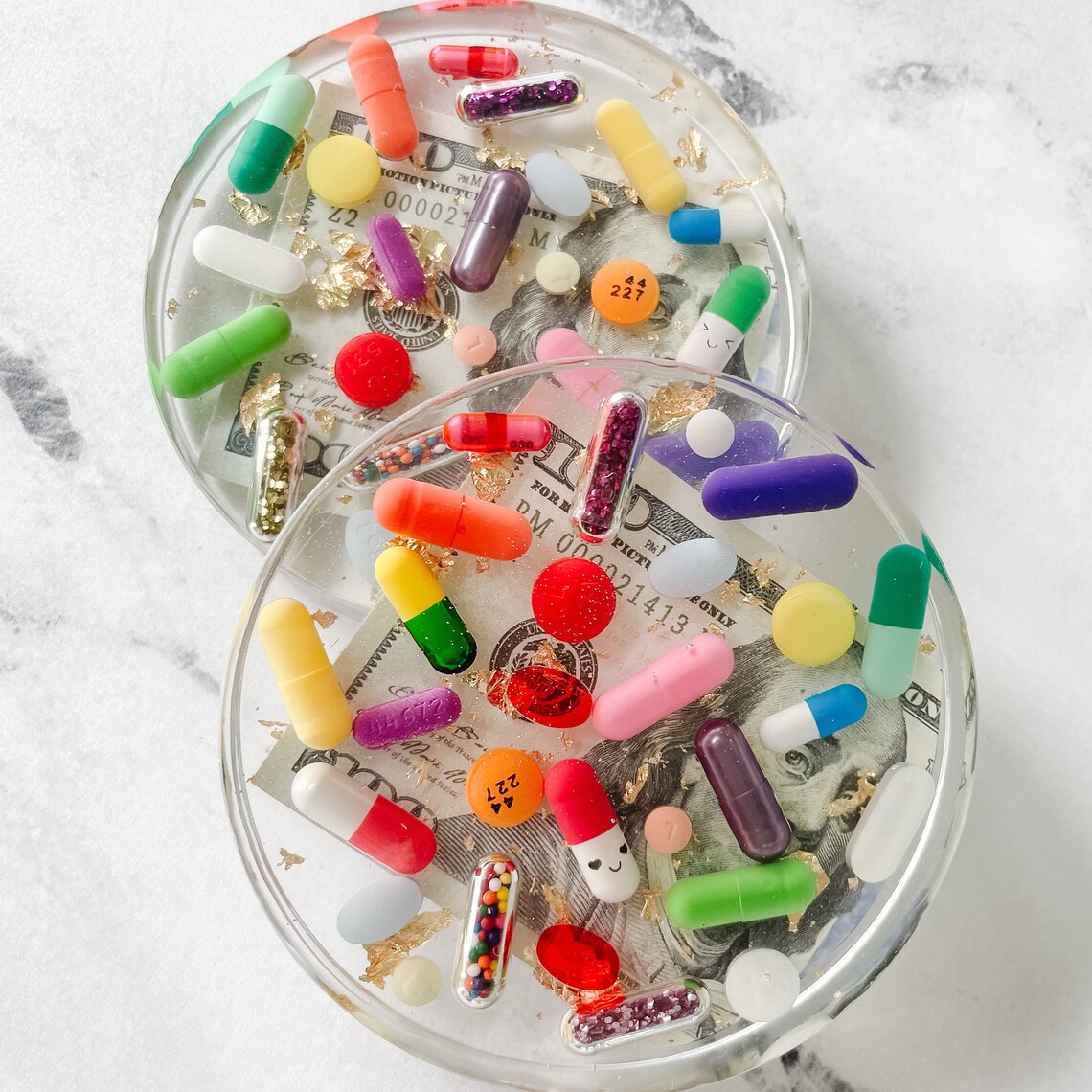 Money & Pills Resin Pill Coasters Set of TWO - Etsy