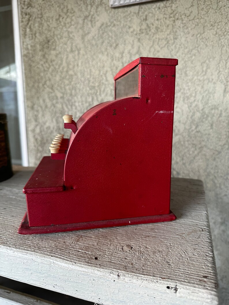 Vintage Red Toy Cash Register - Etsy