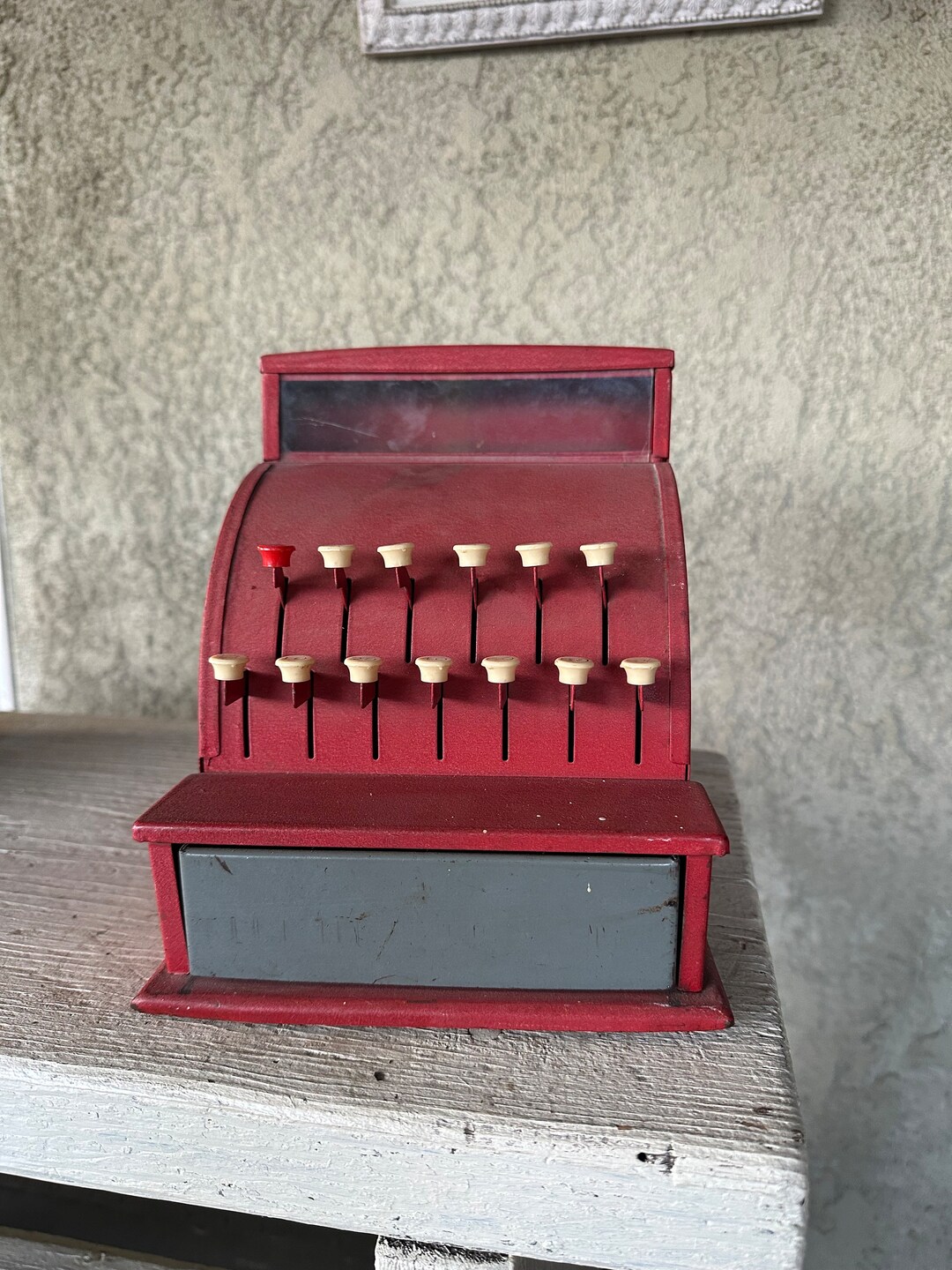 Vintage Red Toy Cash Register - Etsy