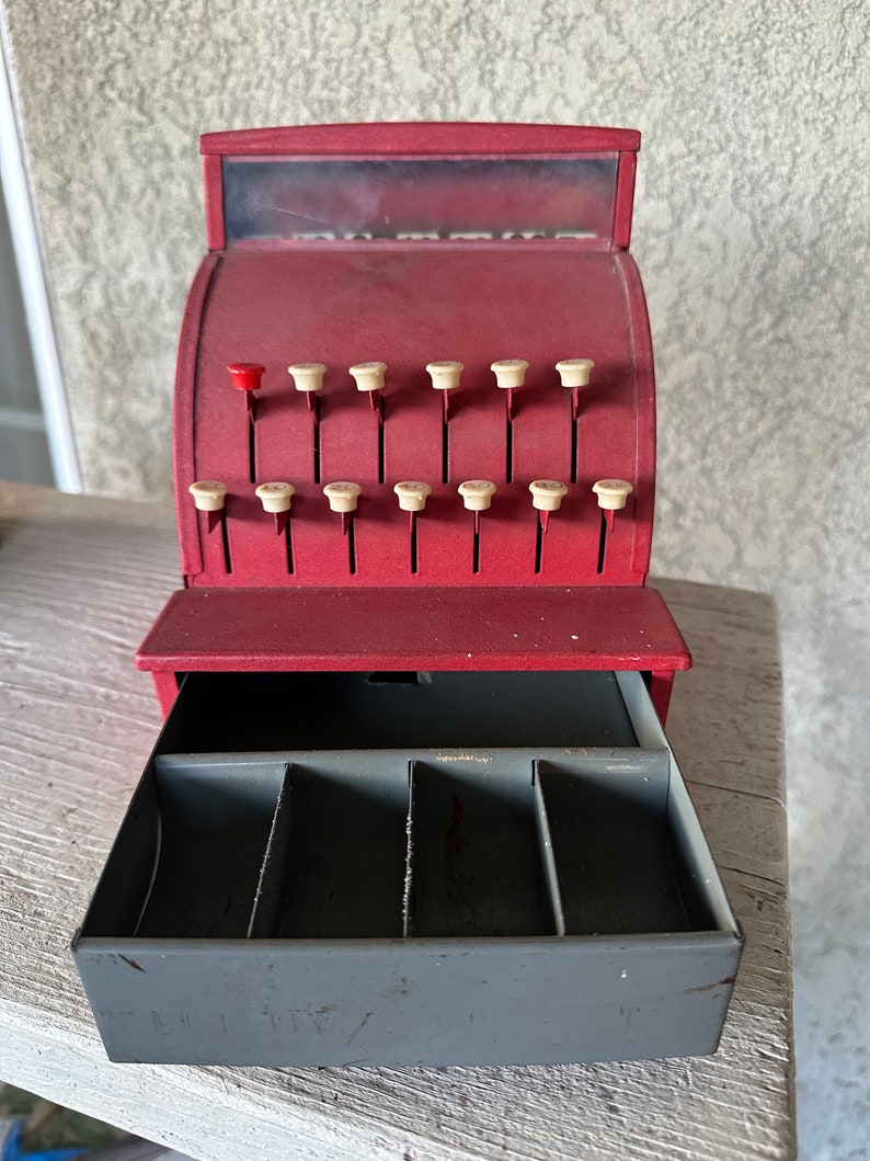 Vintage Red Toy Cash Register - Etsy