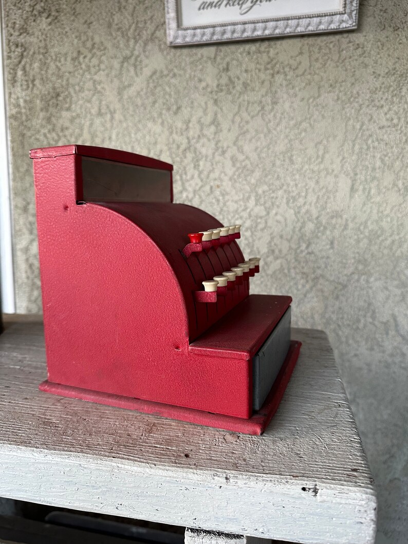 Vintage Red Toy Cash Register - Etsy