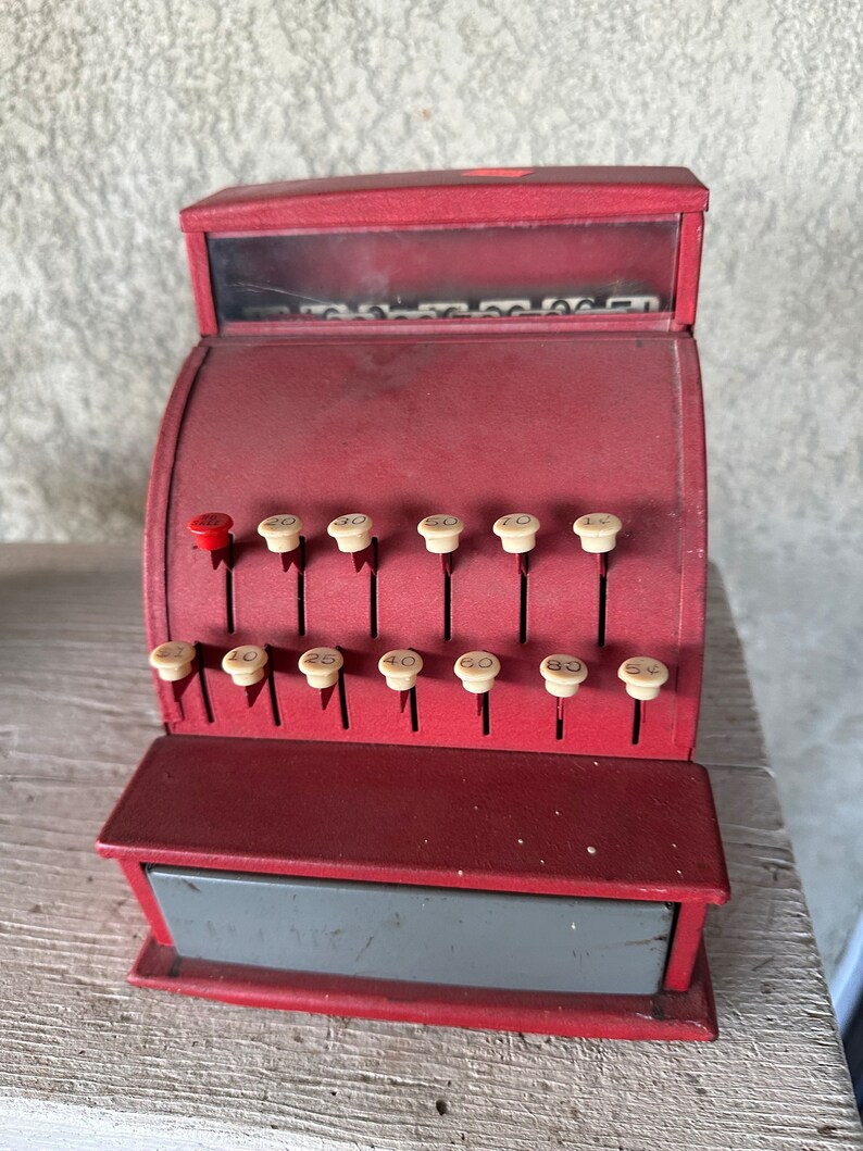 Vintage Red Toy Cash Register - Etsy