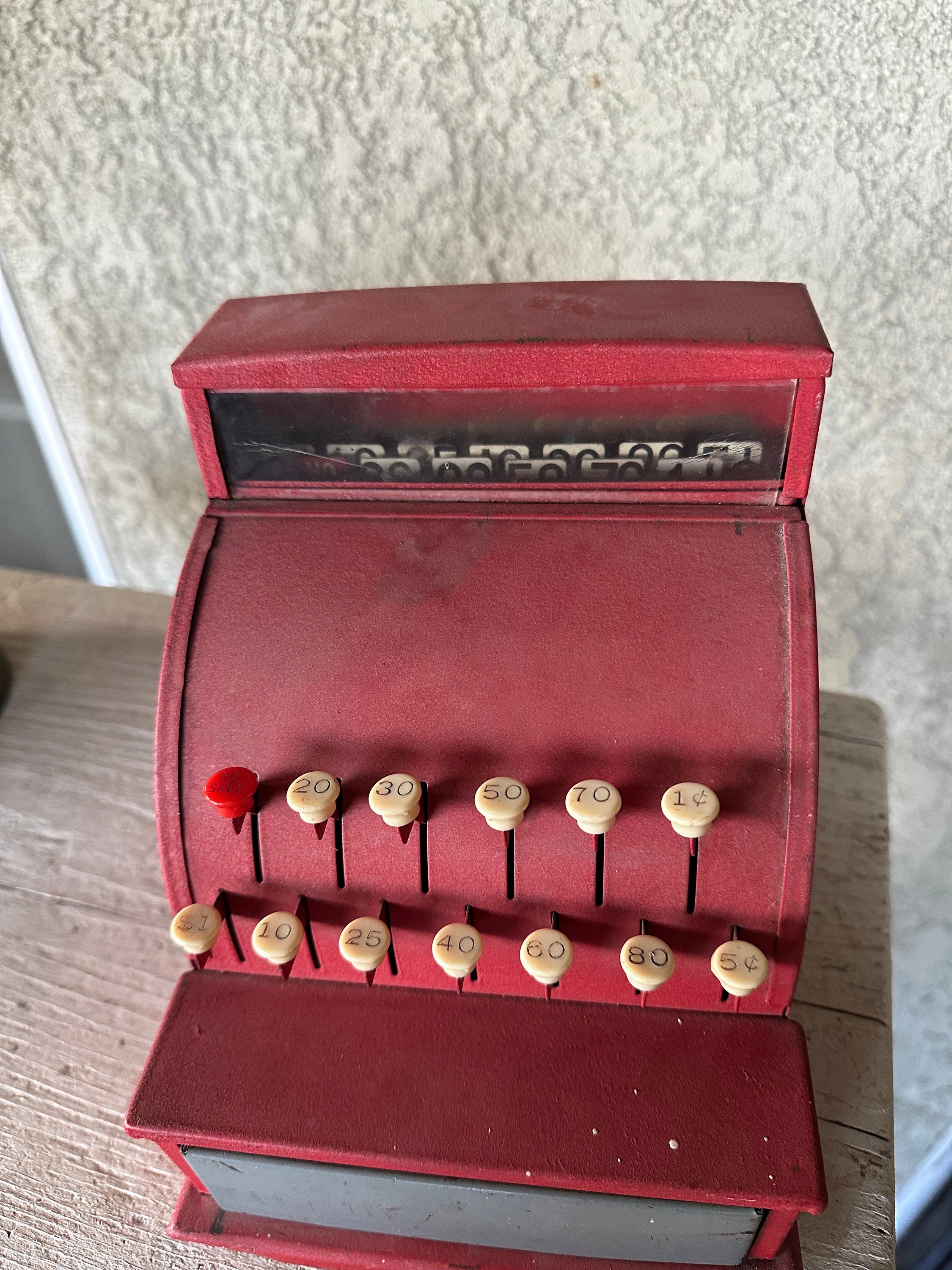 Vintage Red Toy Cash Register - Etsy