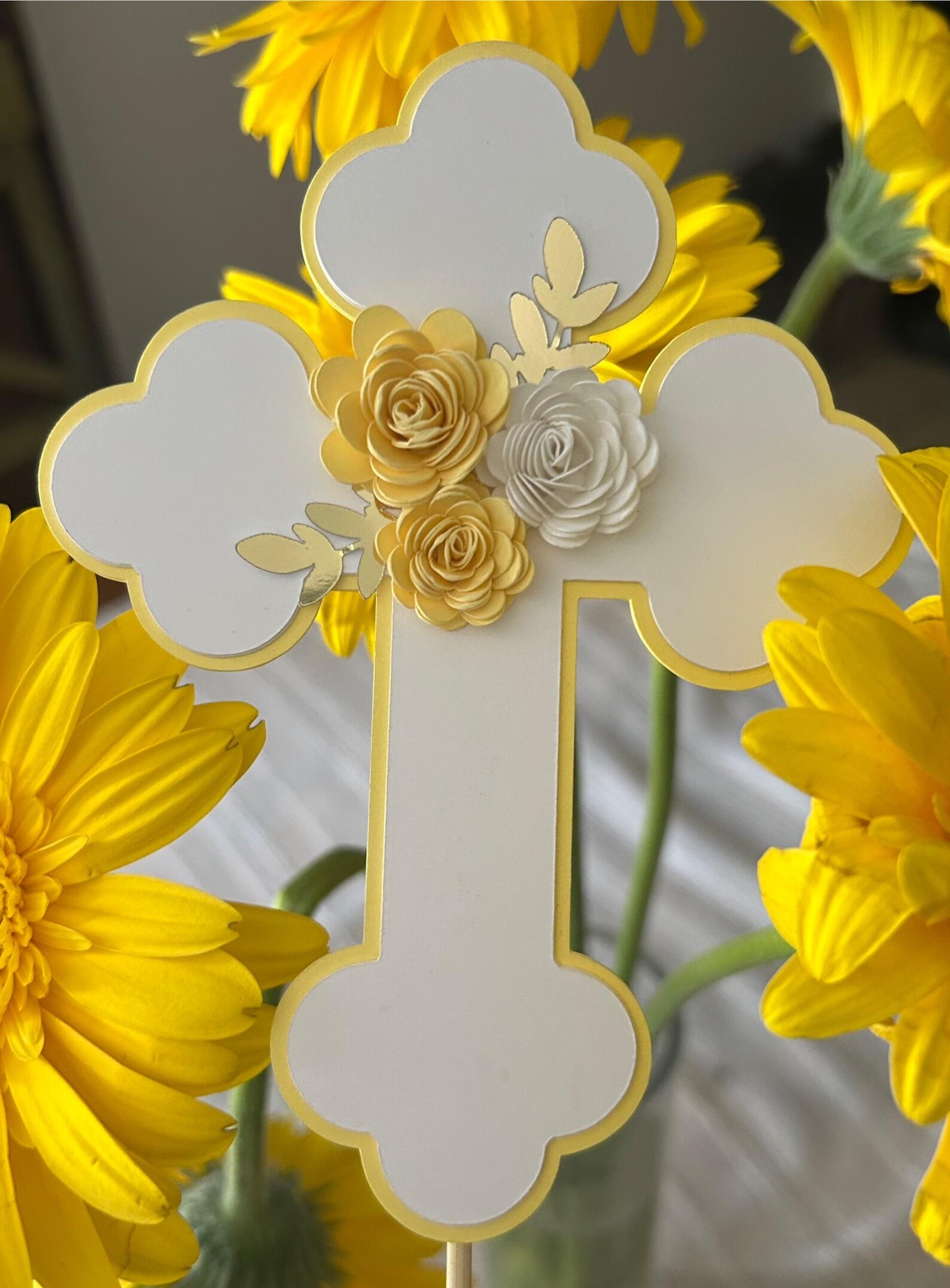 Set of 3 - White Cross Centerpiece Picks, Pick, Religious, Christening ...