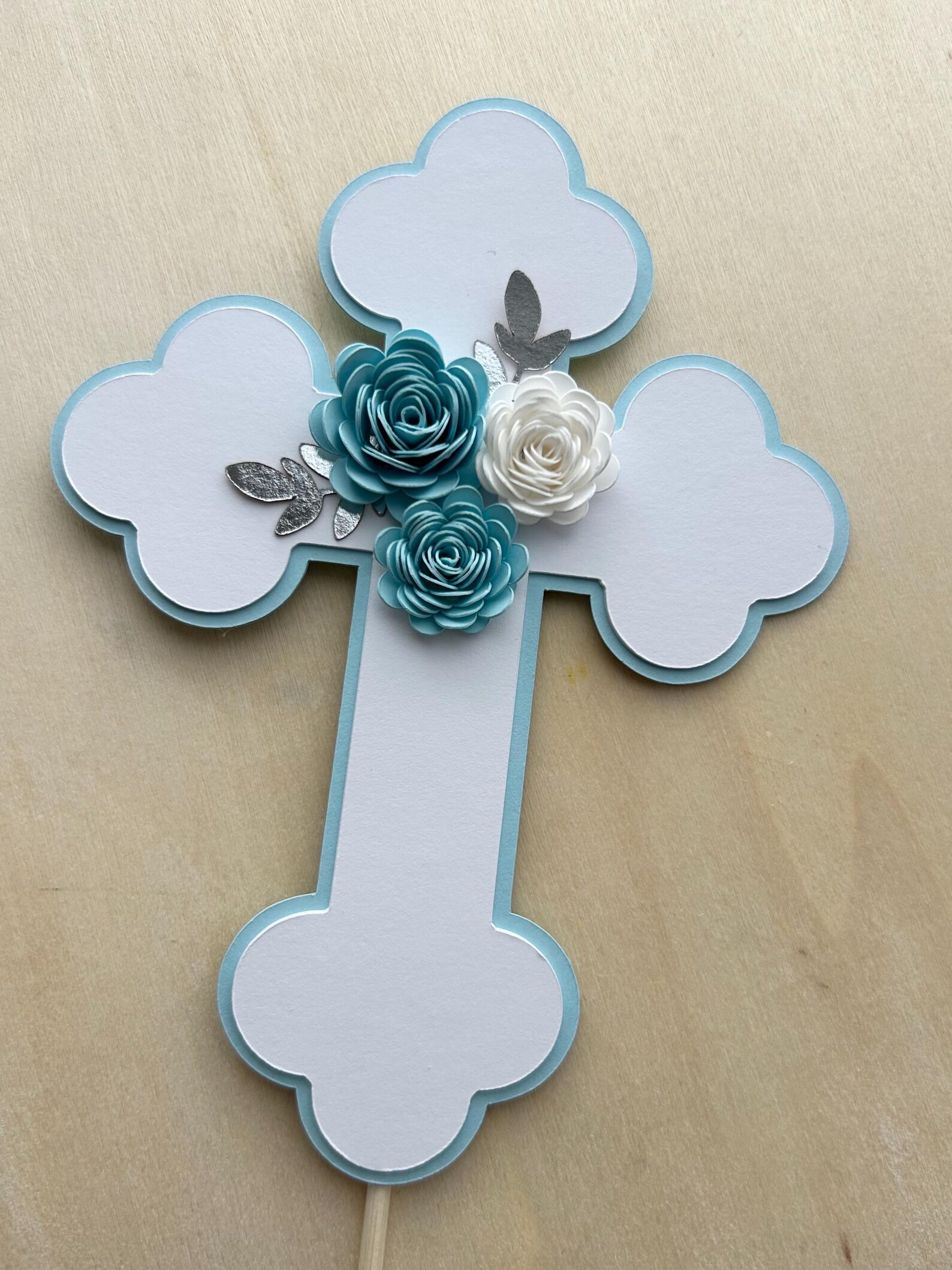Set of 3 - White Cross Centerpiece Picks, Pick, Religious, Christening ...