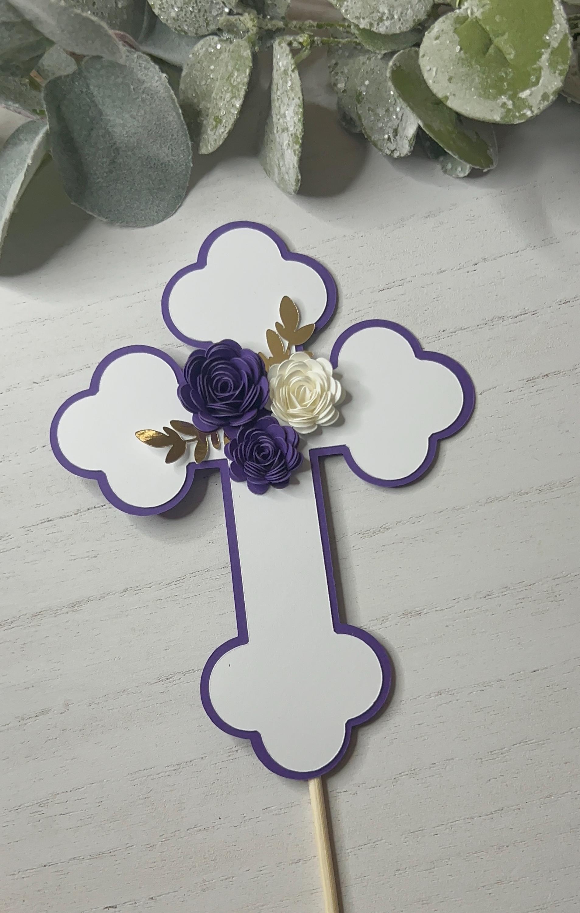 Set of 3 - White Cross Centerpiece Picks, Pick, Religious, Christening ...