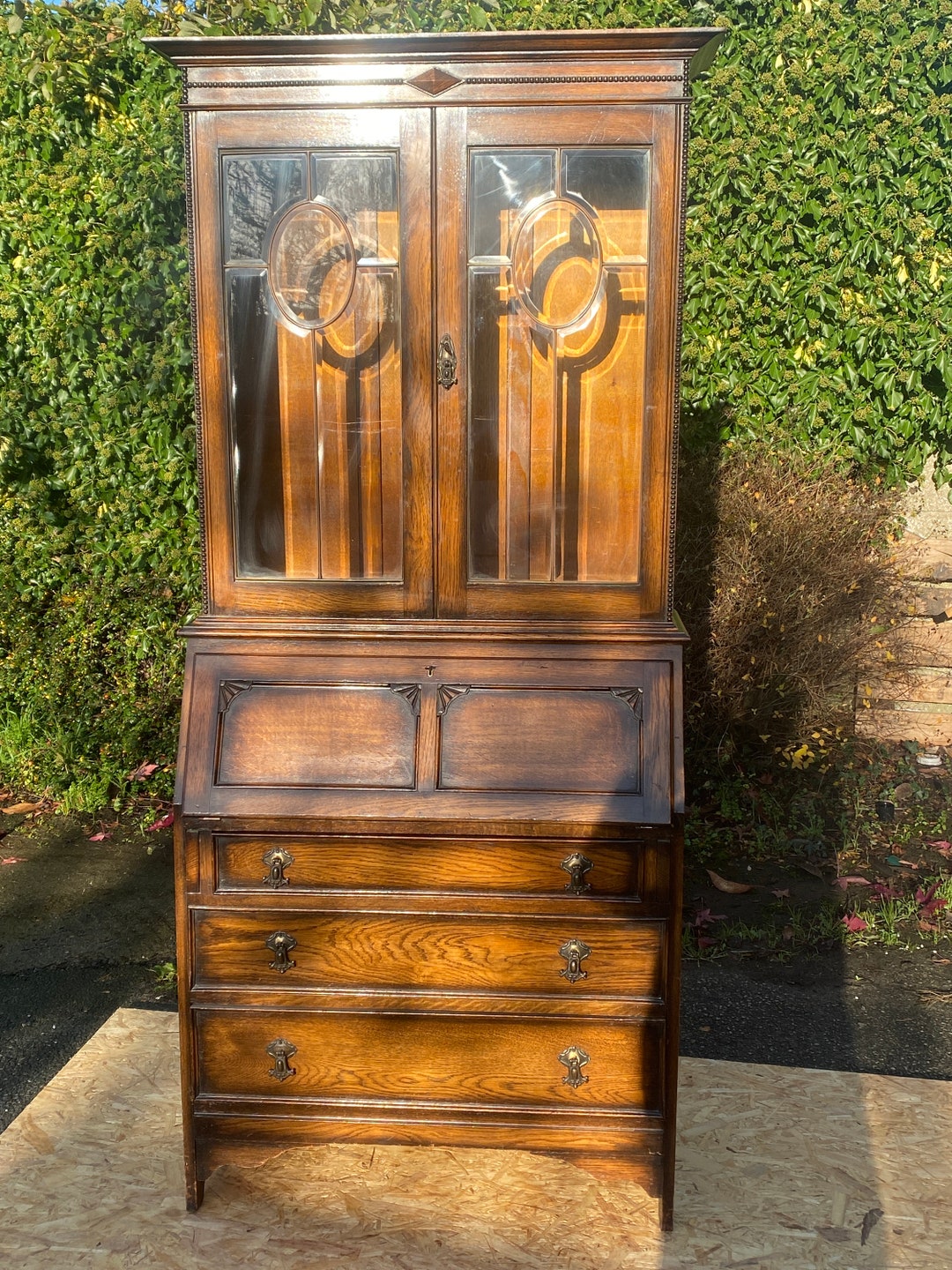 Oak Bureau Bookcase Drop Front Writing Desk Circa 1920 - Etsy