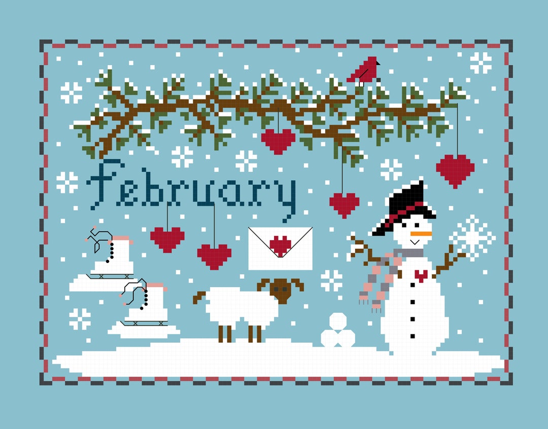 CROSS STITCH PDF February: A Monthly Series by Prim Stitcher Shoppe - Etsy