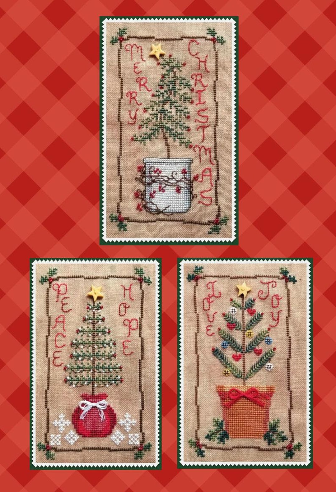 CROSS STITCH PDF Christmas Tree Trio by Waxing Moon Designs - Etsy