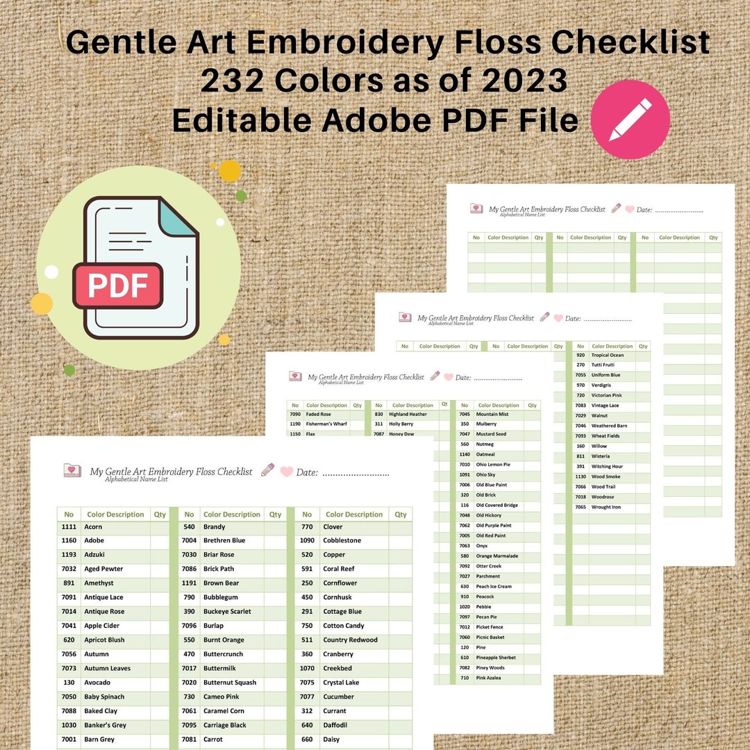PDF INSTANT Download • GAST Floss Checklist - Gentle Art Sampler ...