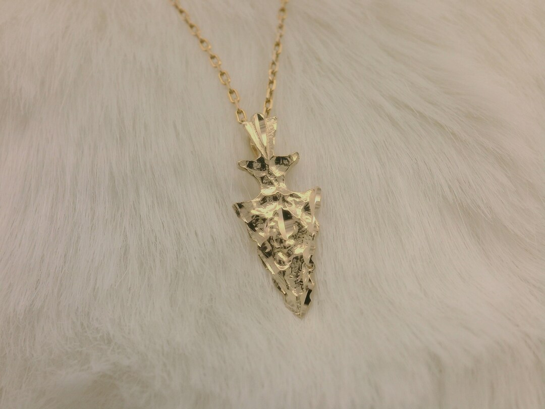 14k Arrowhead Pendant: SMALL Solid Gold 3D Spear Head Arrow Charm - Etsy