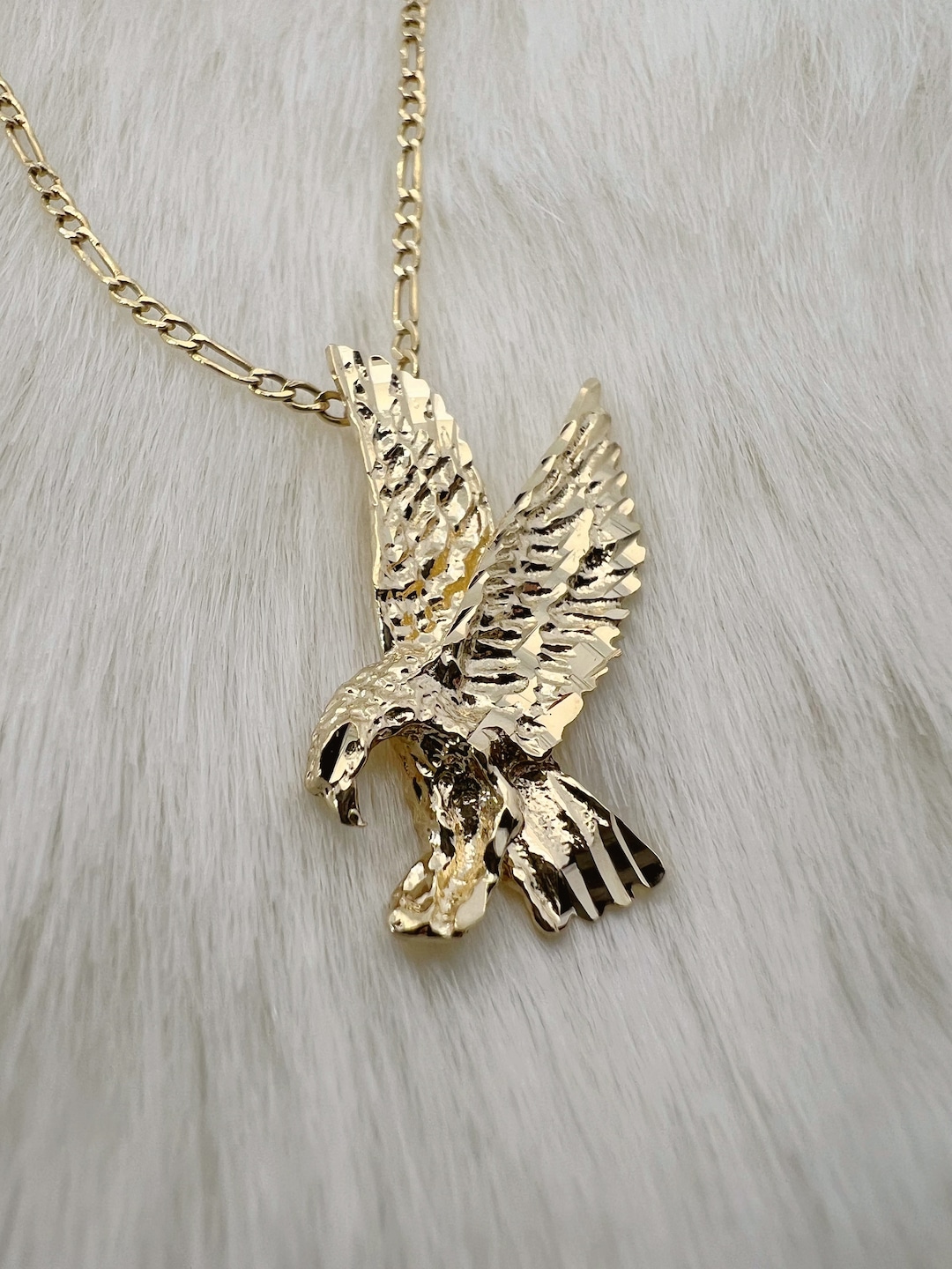 14k Eagle Pendant, Gold Flying Bald Eagle Charm, 3D Golden Eagle, American Flying Bald Eagle ...