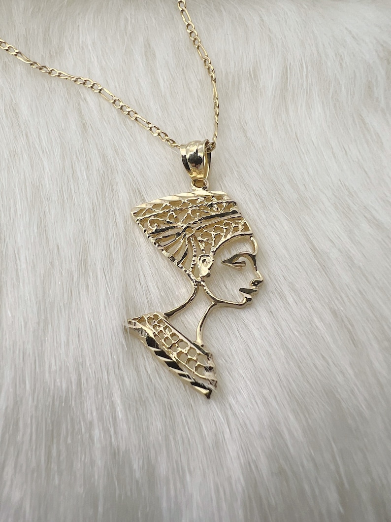 14K Nefertiti Charm, Solid Gold Egyptian Queen Cleopatra Pendant. - Etsy