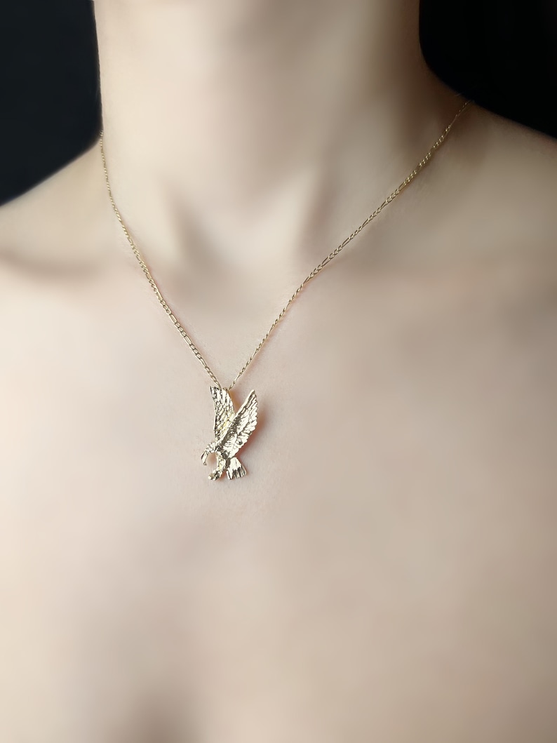 14k Eagle Pendant, Gold Flying Bald Eagle Charm, 3D Golden Eagle, American Flying Bald Eagle ...