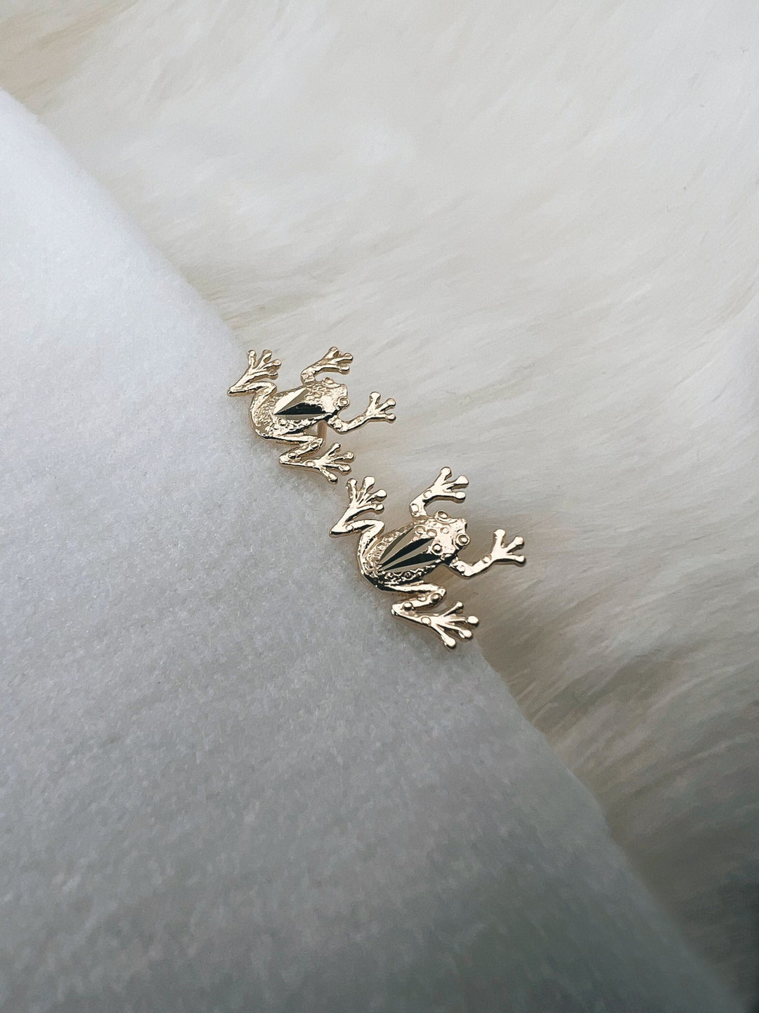 14k Frog Earring, Large Frog Studs - Etsy