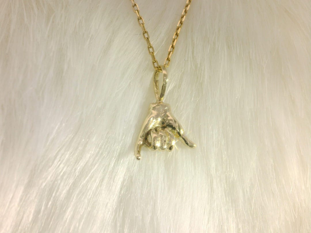 14k Gold Hang Loose Charm Necklace: Diamond Cut Aloha Pendant (2) - Etsy