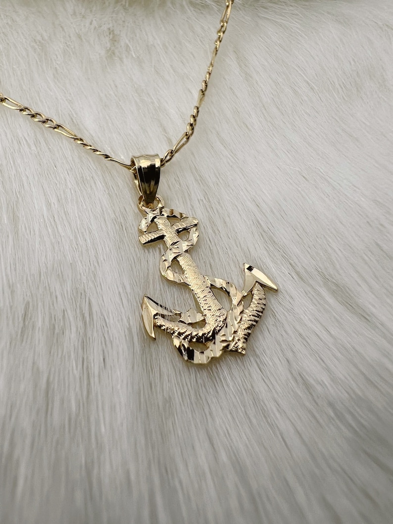 14k Solid Gold Anchor Pendant - Diamond Cut Nautical Charm - Etsy