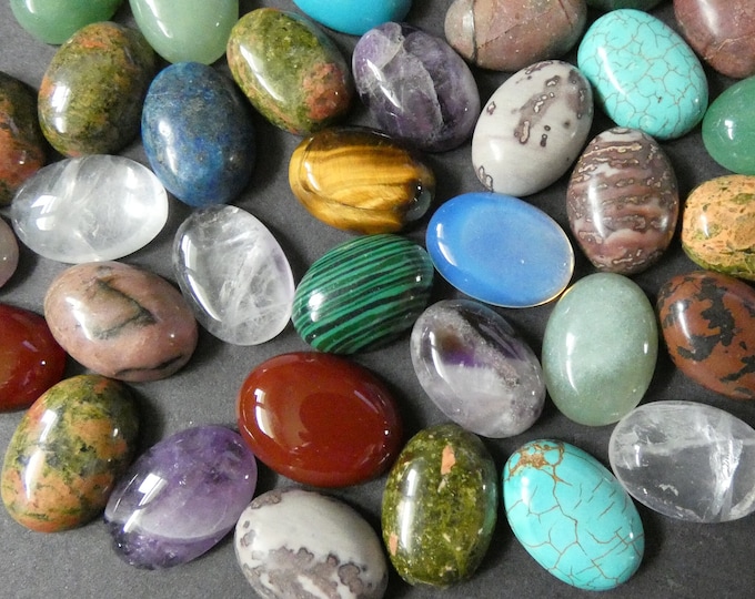 5 PACK 18x13mm Mixed Lot Gemstone Cabochons, Oval Cabochon, Polished ...