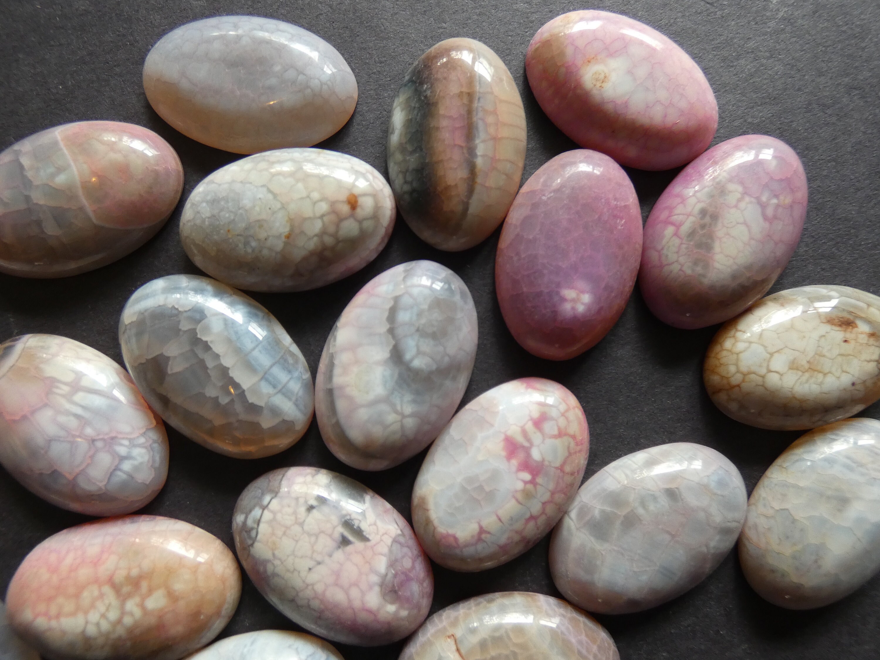 30x20x7mm Natural Fire Agate Gemstone Cabochon, Dyed, Pink & Gray, Oval ...