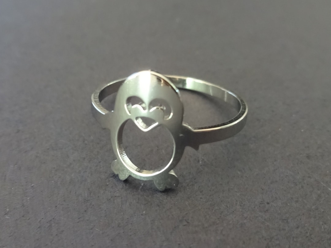 Stainless Steel Silver Penguin Ring, Penguin Outline Design, Sizes 6-10 ...