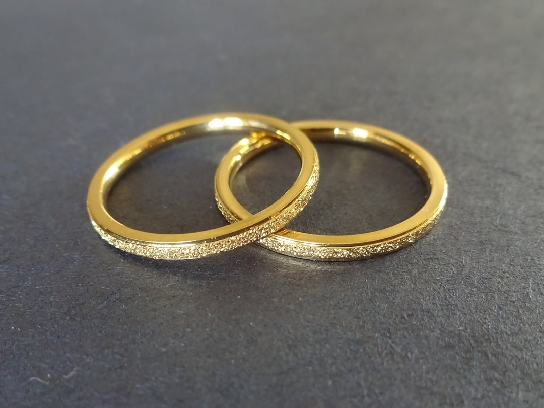 Stackable Stainless Steel Golden Frosted Ring, 2mm Thin Simple Band ...