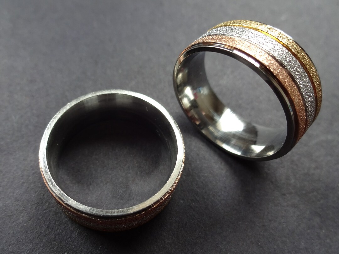 Stainless Steel Ring With Tricolor Metal Bands, Triple Metal Band Ring ...