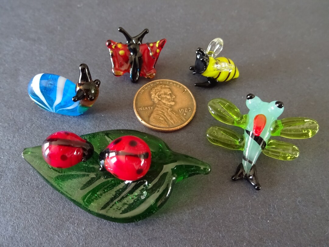 Mini Lampwork Glass Bugs, Collect All 5!, Ladybug, Snail, Dragonfly ...