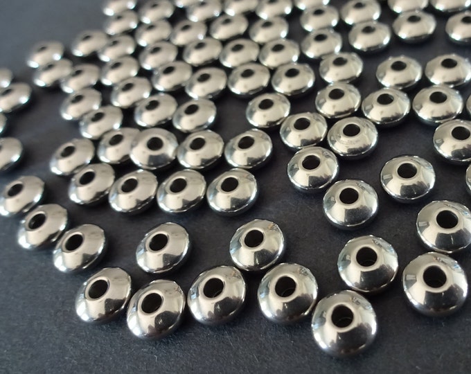 100 PACK 6x3mm 304 Stainless Steel Saucer Beads, Classic Silver Color ...