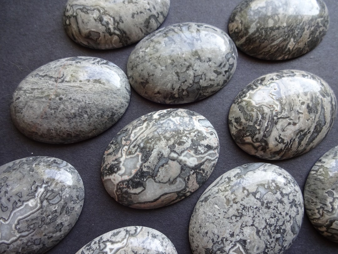 40x30mm Natural Black Silk Stone Cabochon, Large Gemstone Cabochon ...