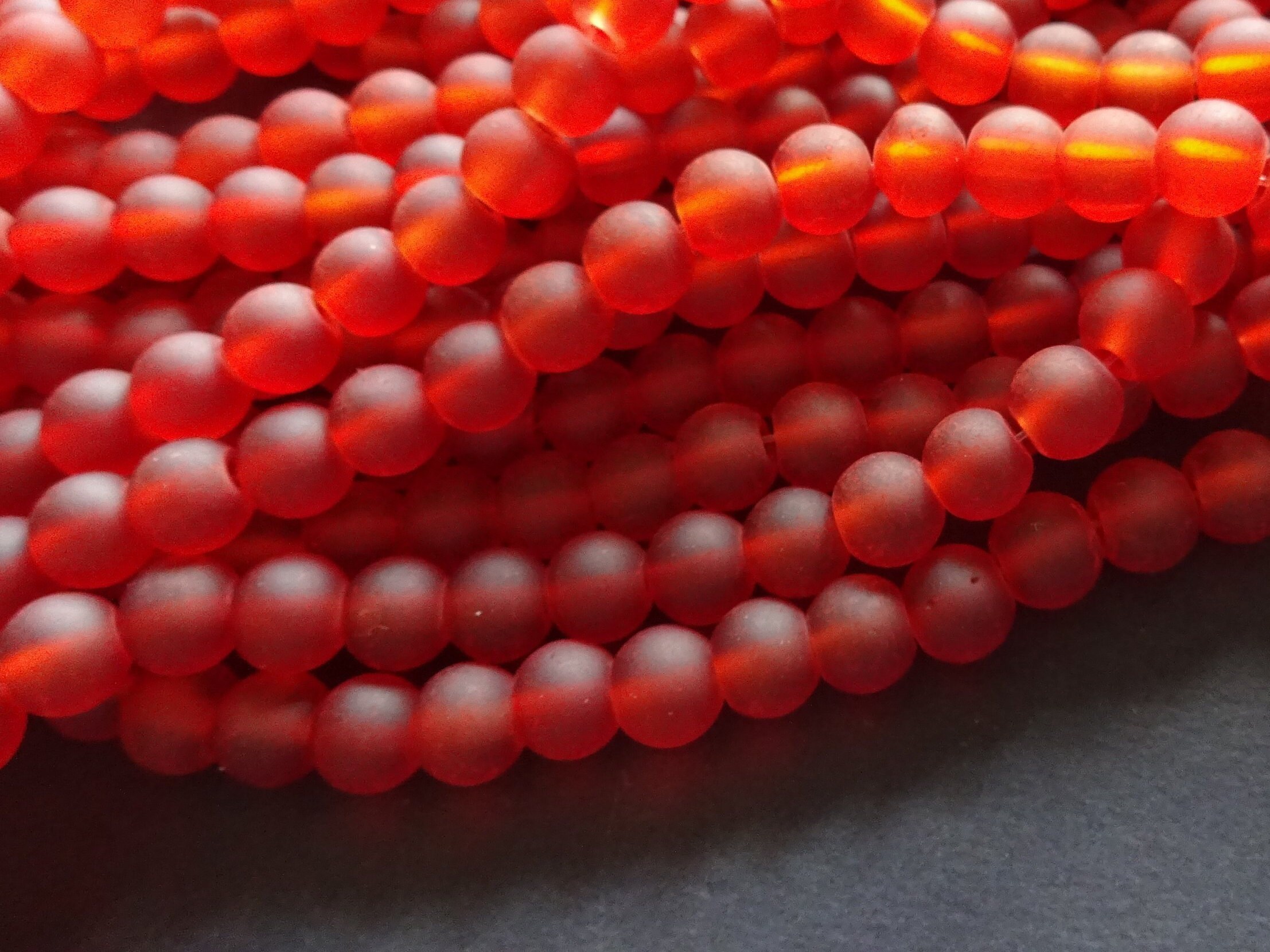8mm Red Frosted Glass Ball Bead Strand, About 105 Beads Per Strand ...