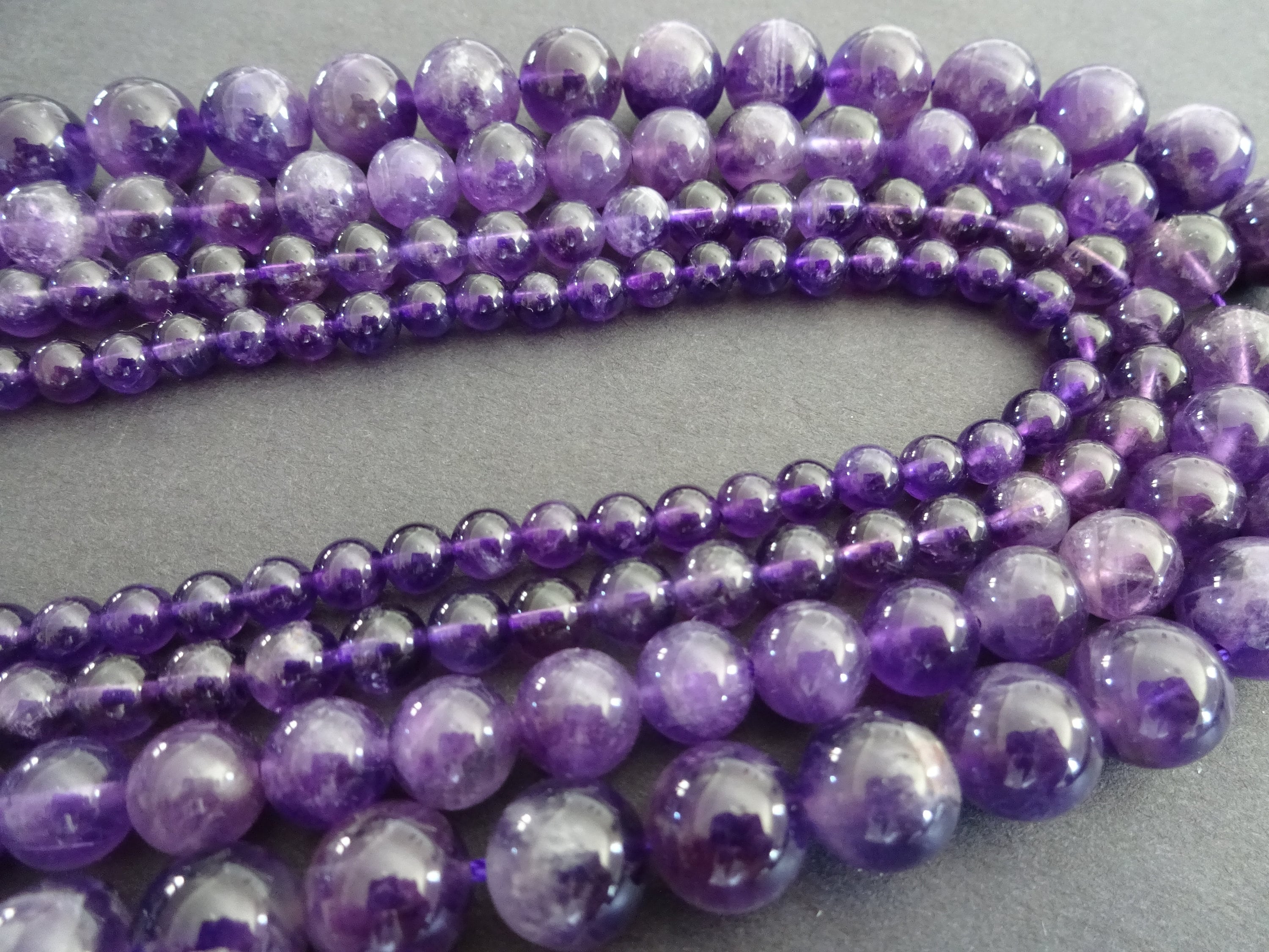 5-10mm Natural Amethyst Ball Beads, 15.7 Inch Strand, 40-83 Beads ...