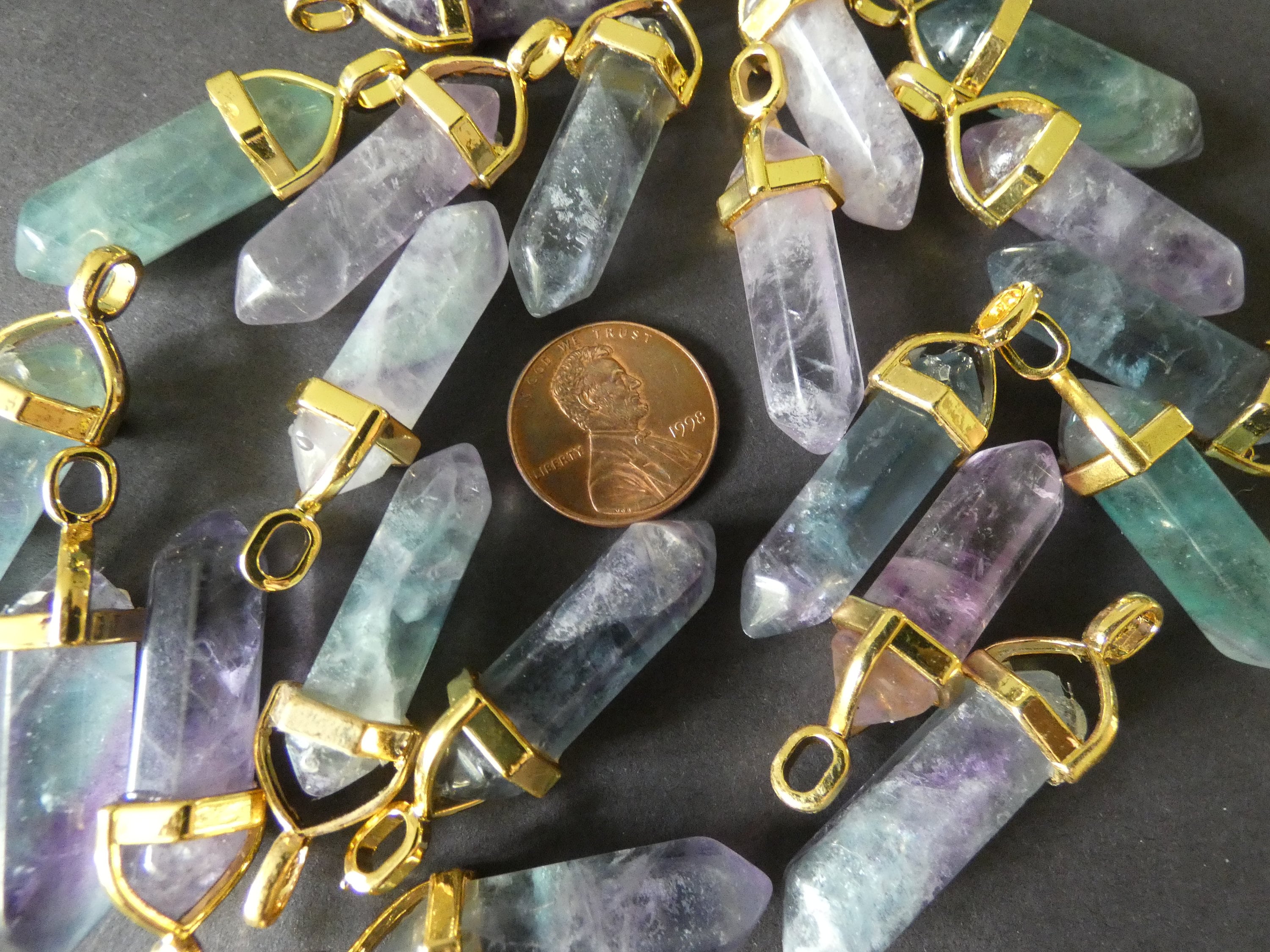 37-40mm Natural Fluorite Pendant With Alloy, Faceted, Bullet Shaped ...