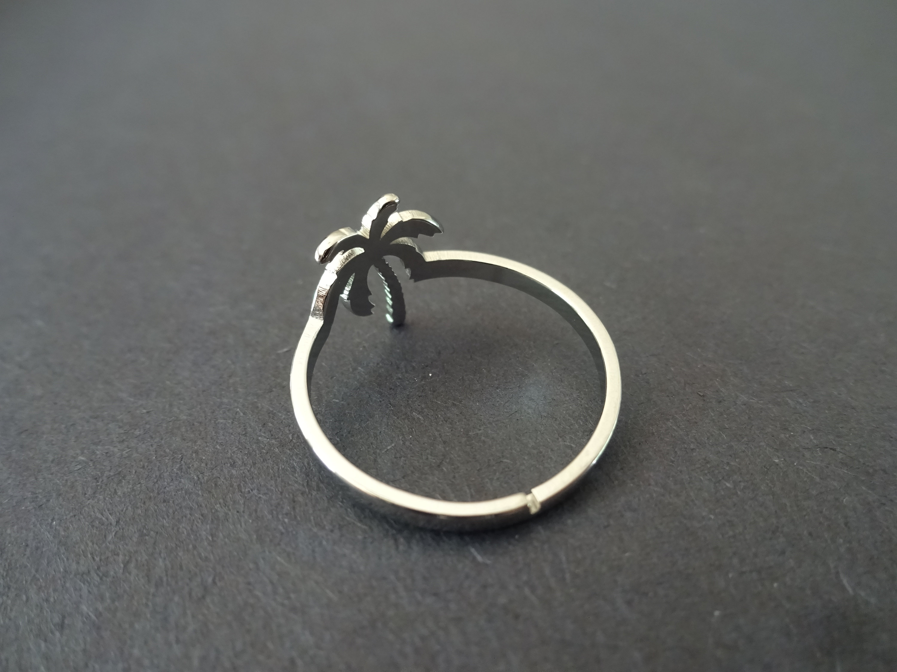 Stainless Steel Adjustable Palm Tree Ring, Silver Coconut Tree Ring ...